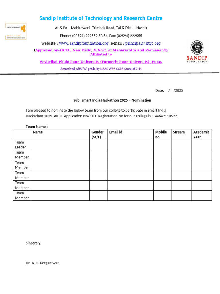 College Authorization Letter SIH2025 | PDF