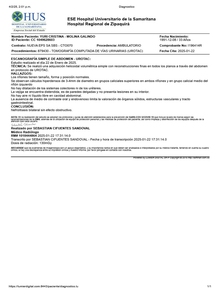 Diagnostico Urotac | PDF | Imagenes medicas | Medicina CLINICA