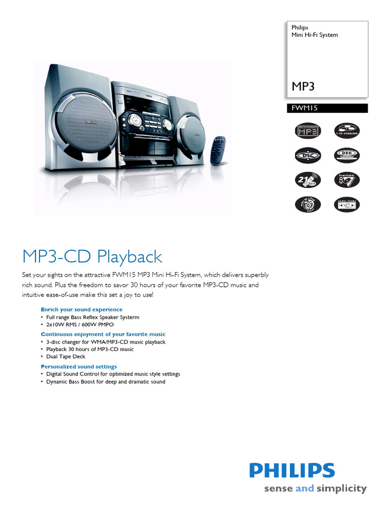 Philips FWM15 Mini Hi-Fi System Overview | PDF | Loudspeaker | Compact ...
