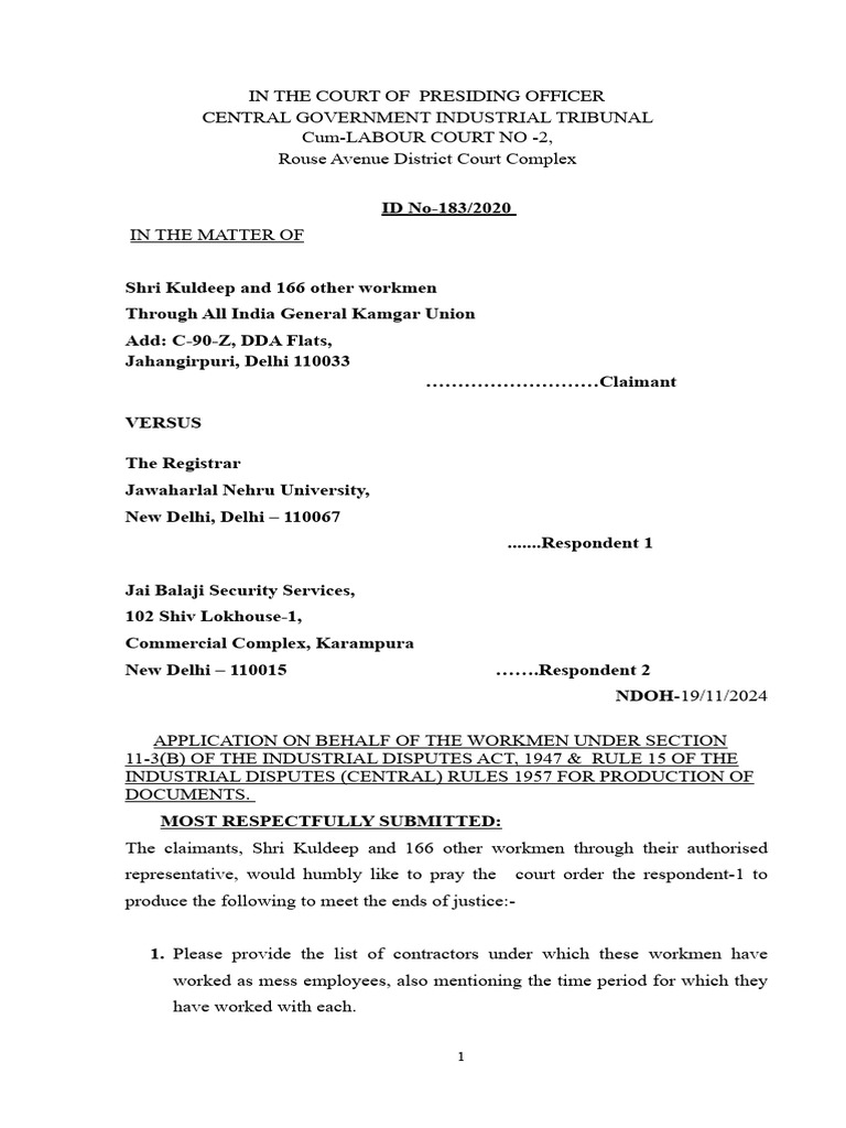 Application For Production of Documents For Kuldeep and 166 Others | PDF | Lawsuit | Common Law