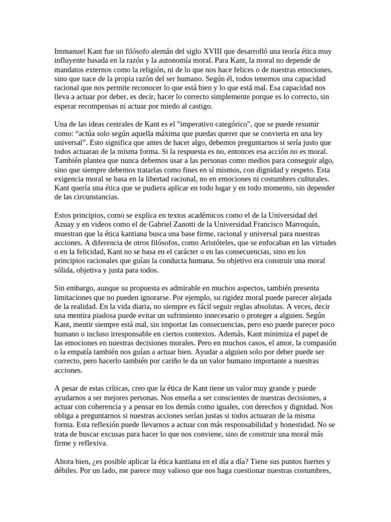 Immanuel Kant Fue Un Filósofo Alemán Del Siglo XVIII Que Desarrolló Una ...