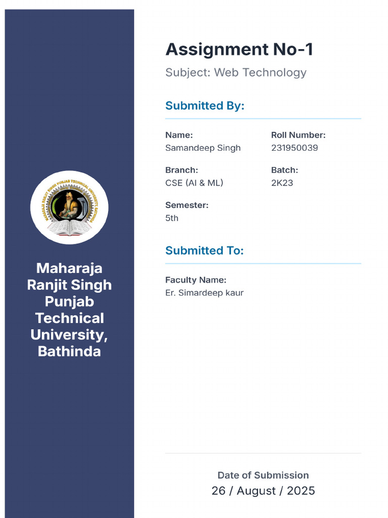 Assignment Cover Page | PDF