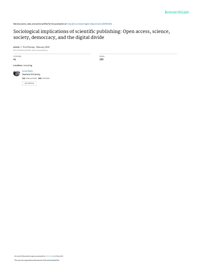 Sociological Implications of Scientific Publishing | PDF | Discourse ...