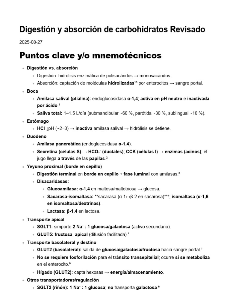 Digestión y Absorción de Carbohidratos | PDF | Digestión | Hidrólisis