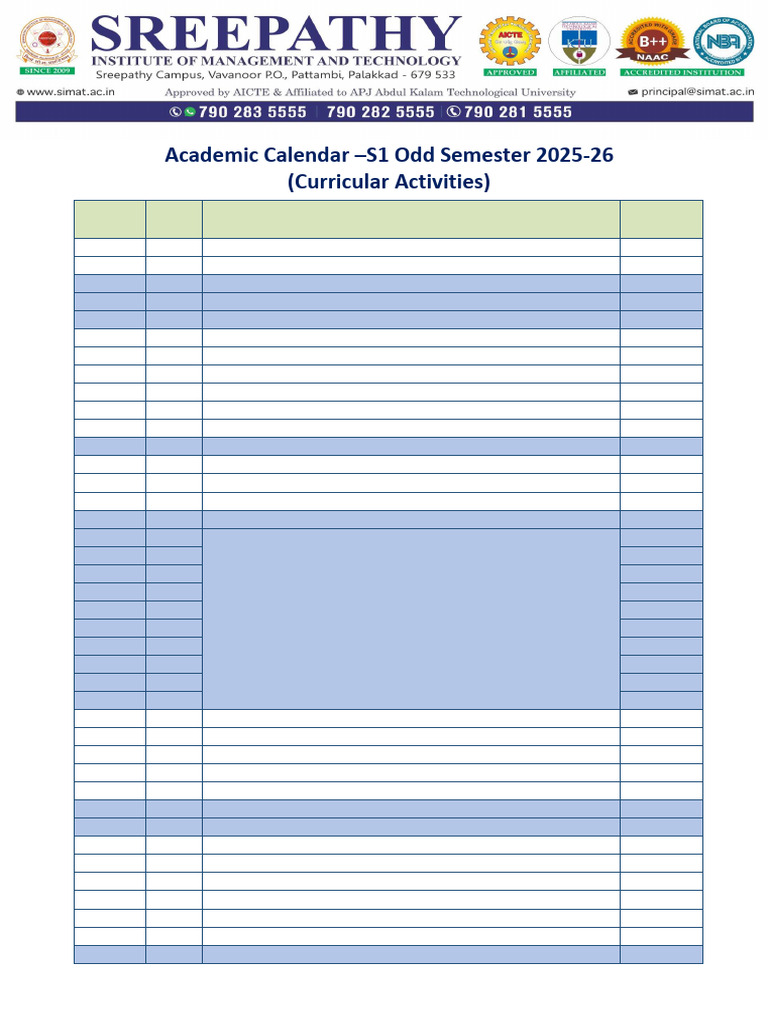 KTU B.Tech S1 Academic Calendar 2025 | PDF | Academic Term | Schools