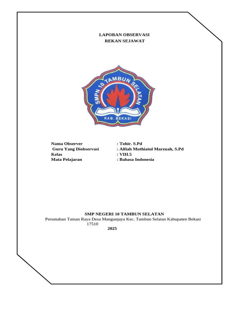 Alfiah 2425 Laporan Observasi Rekan Sejawat | PDF