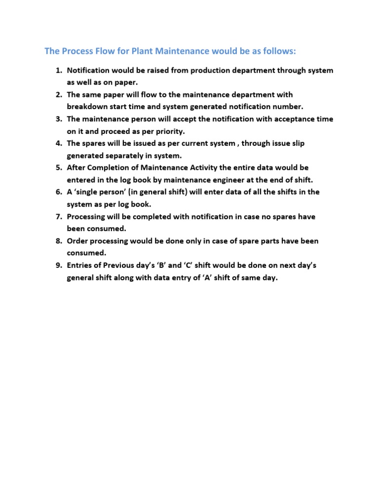 The Process Flow For Plant Maintenance | PDF