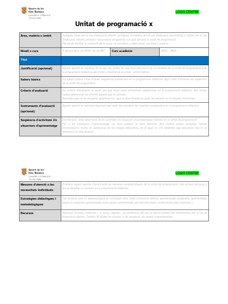 2025 Plantilla Unitat de Programacio | PDF