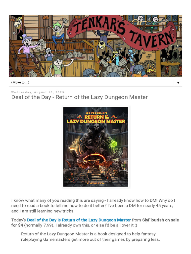 Tenkar's Tavern - Deal of The Day - Return of The Lazy Dungeon Master | PDF