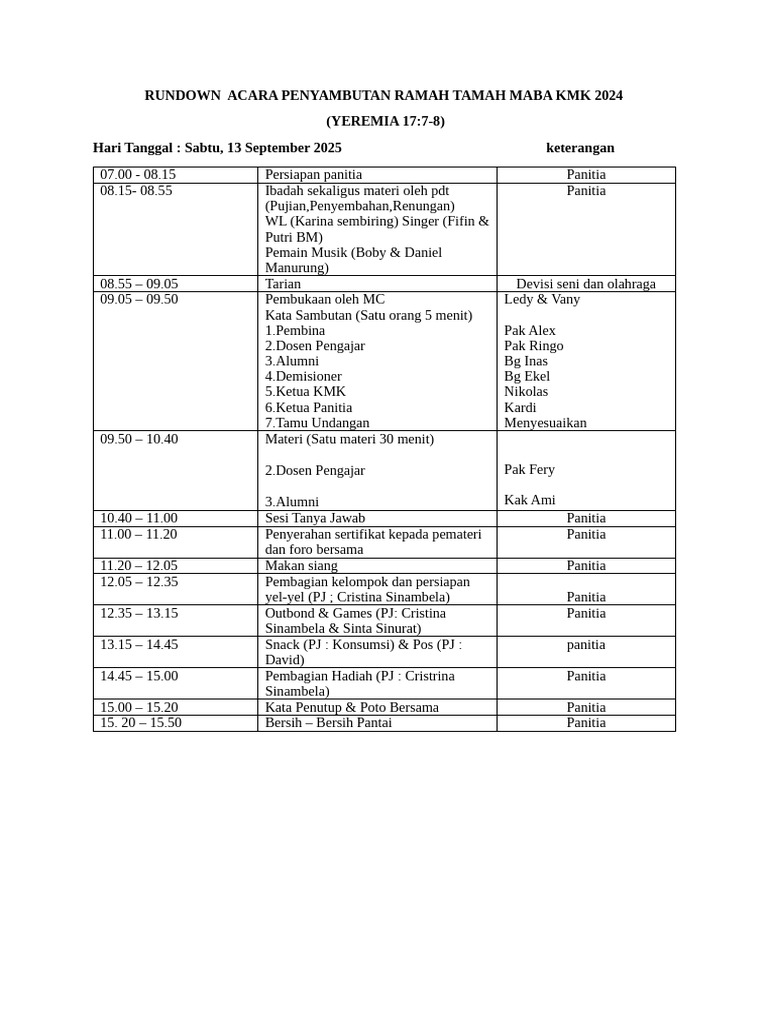 Rundown Acara MABA KMK 2024 | PDF