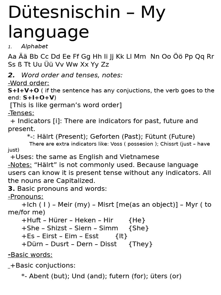 Dütesnischin Language Basics Guide | PDF