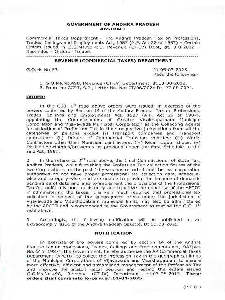 AP Rescinds Profession Tax Orders | PDF | Taxes | Government
