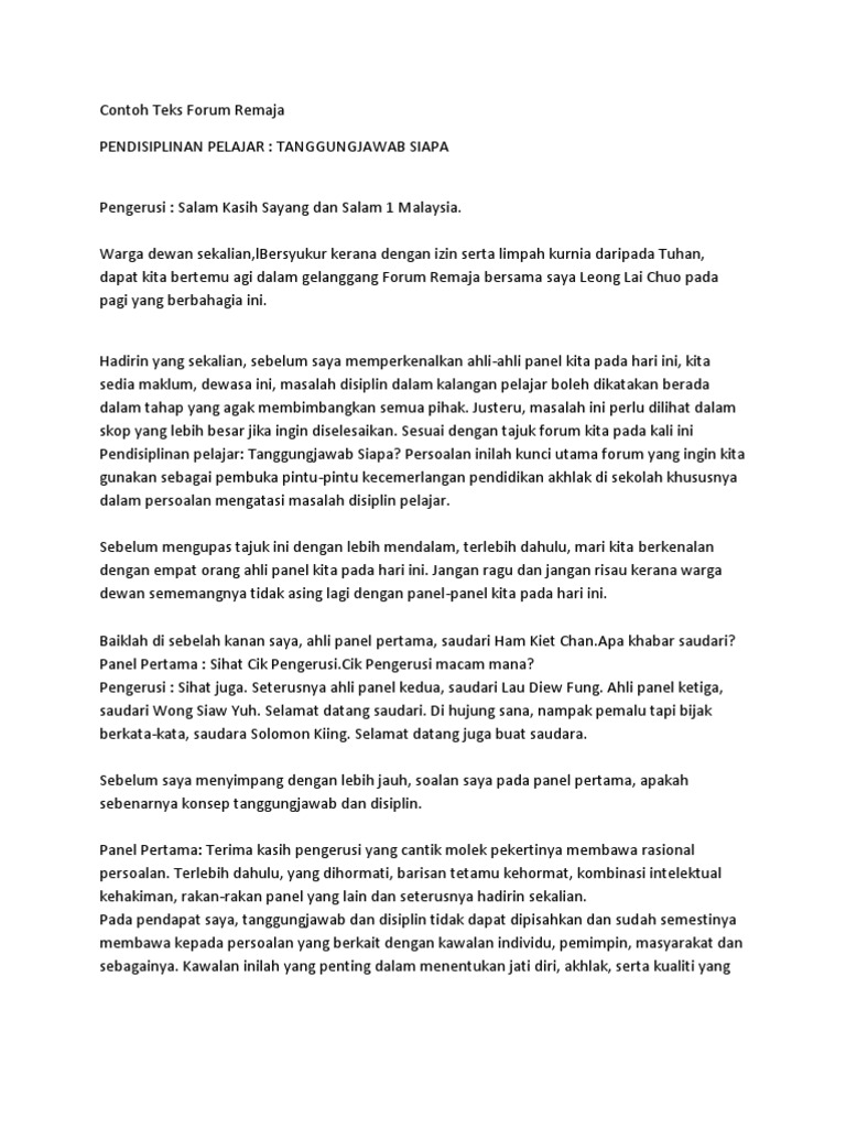 Contoh Teks Forum Remaja | PDF