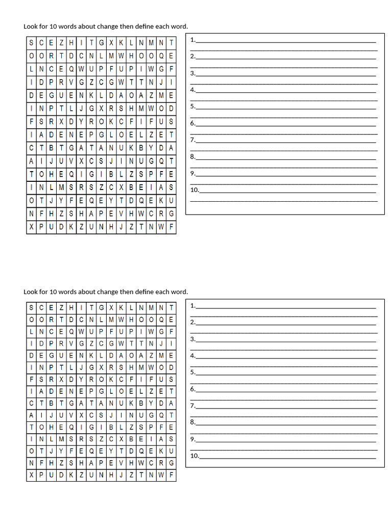 Look For 10 Words About Change Then Define Each Word | PDF | Chess ...
