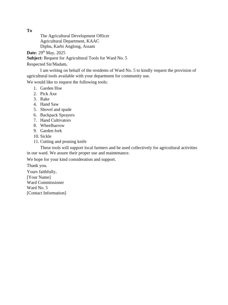 Request for Agricultural Tools in Assam | PDF