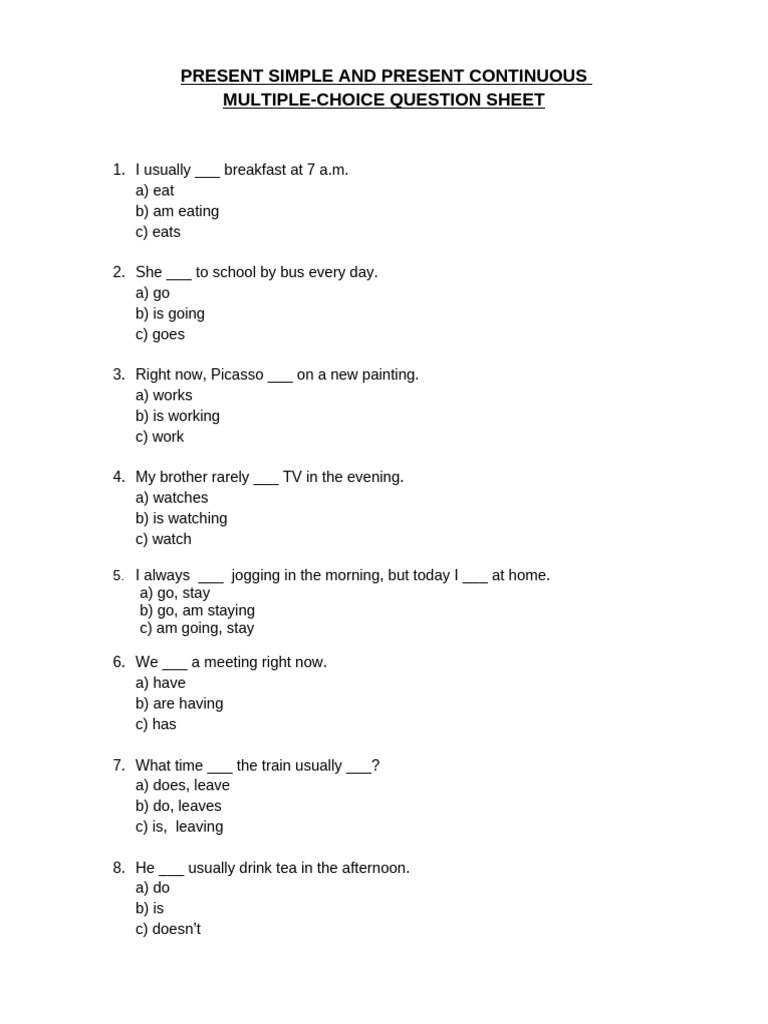 Present Simple vs Continuous Quiz | PDF
