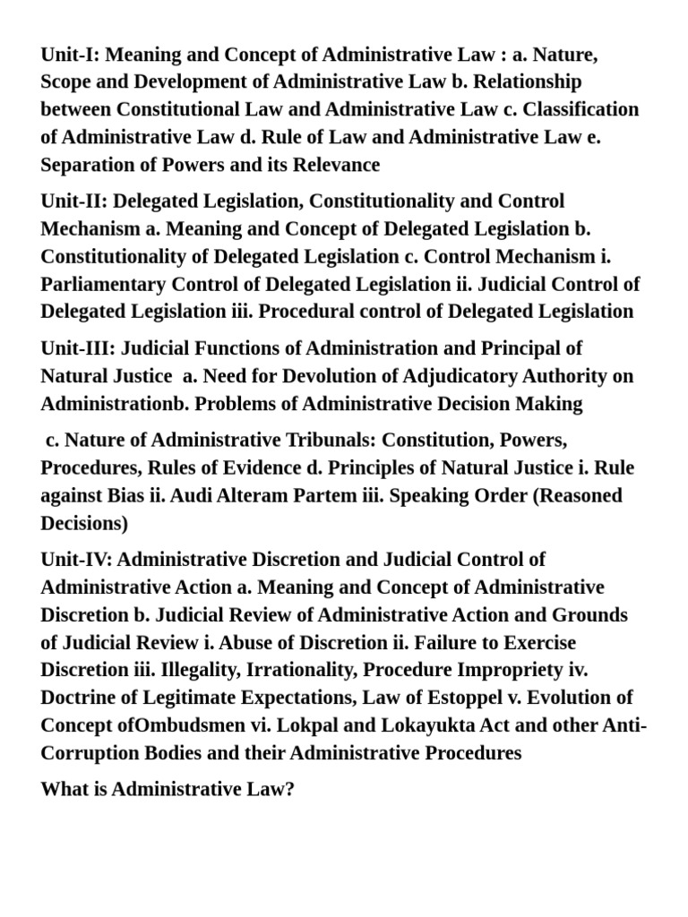 Administrative Law Sem4 Notes | PDF | Rule Of Law | Separation Of Powers