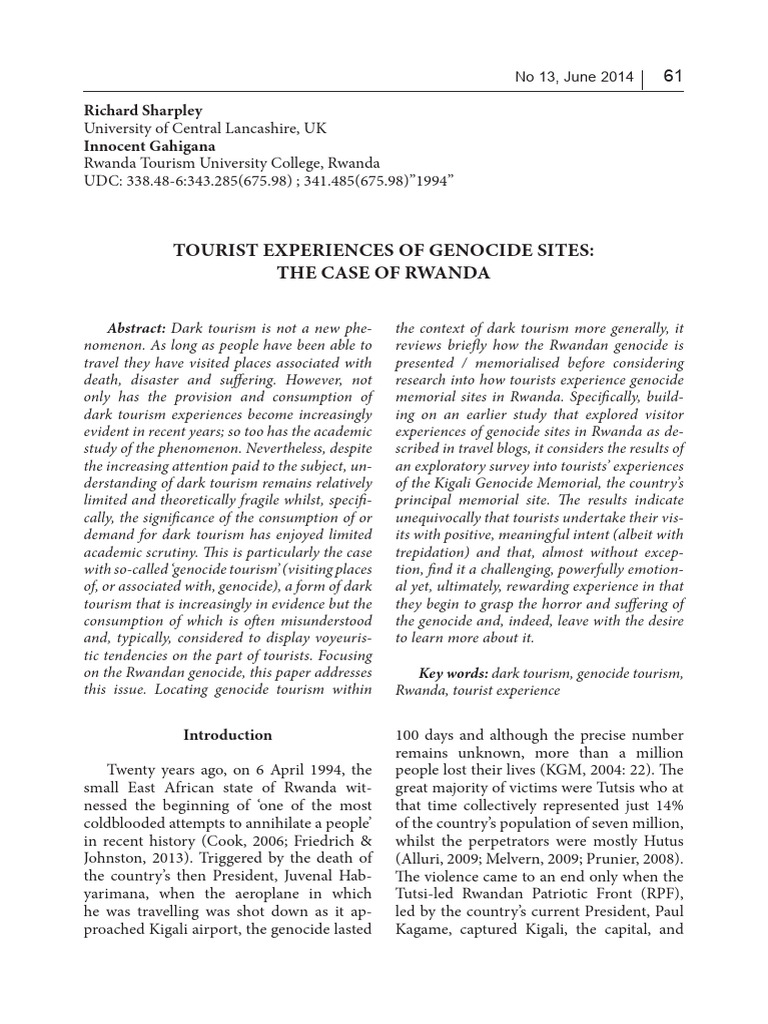 Tourist Experiences of Genocide Sites The Case of | PDF | Hutu | Tutsi