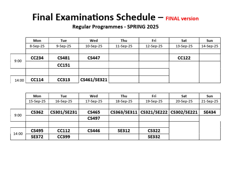 Final Examinations For The Regular Programmes Final Version | PDF