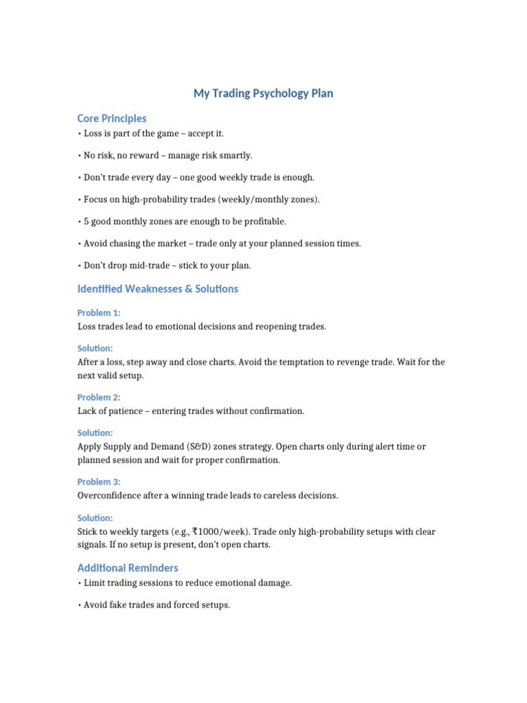 Trading Psychology Plan for Success | PDF