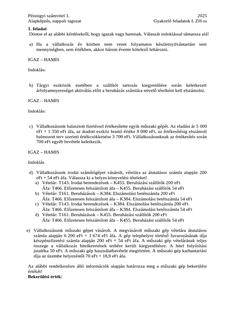 Gyakorló feladatok az I-ZH-ra | PDF