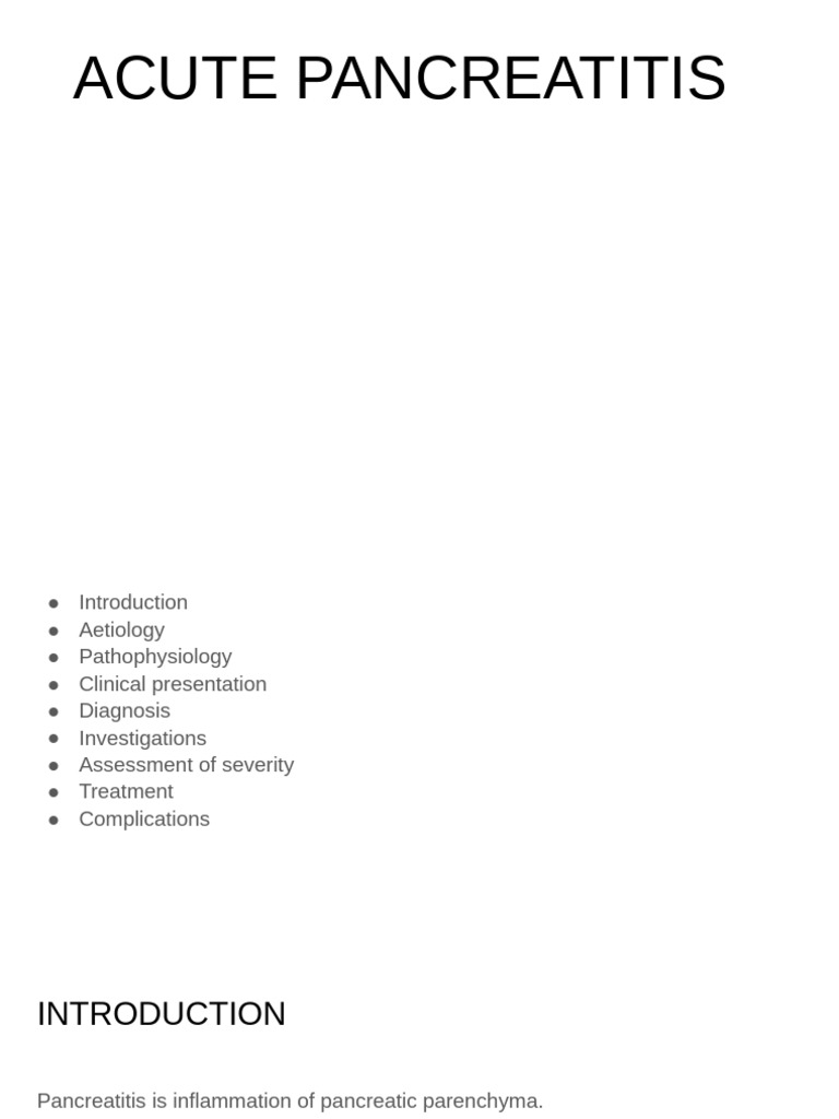 Acute Pancreatitis Overview and Management | PDF | Pancreas | Clinical ...