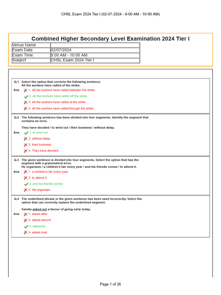 CHSL Exam 2024 Tier I English Questions | PDF | Drink | Coffee