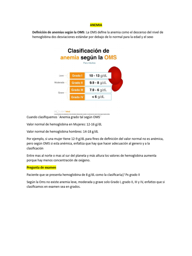 Clasificación y Diagnóstico de Anemia | PDF | Anemia | Glóbulo rojo