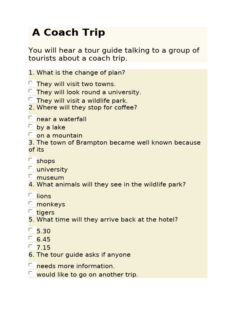 Coach Trip Tour Guide Highlights | PDF