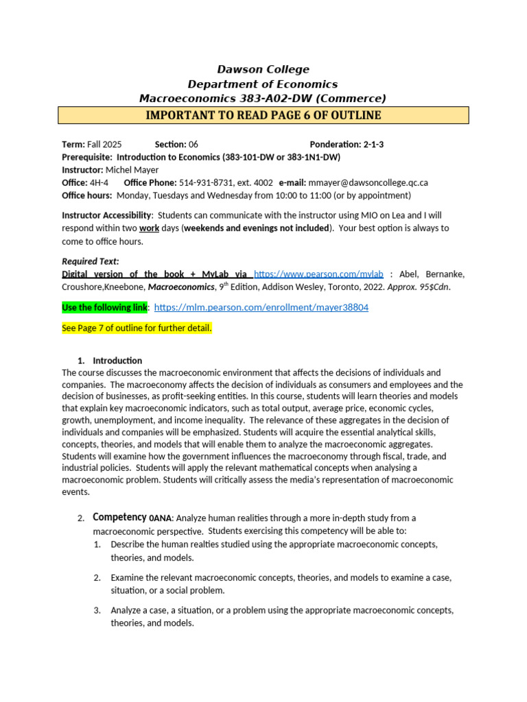 Macroeconomics Course Outline - Fall 2025 | PDF | Macroeconomics ...