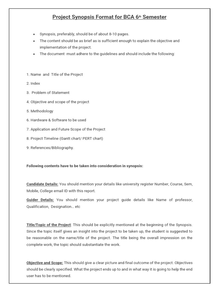 Project Synopsis Format For 6th Sem BCA | PDF | Computing | Information Technology
