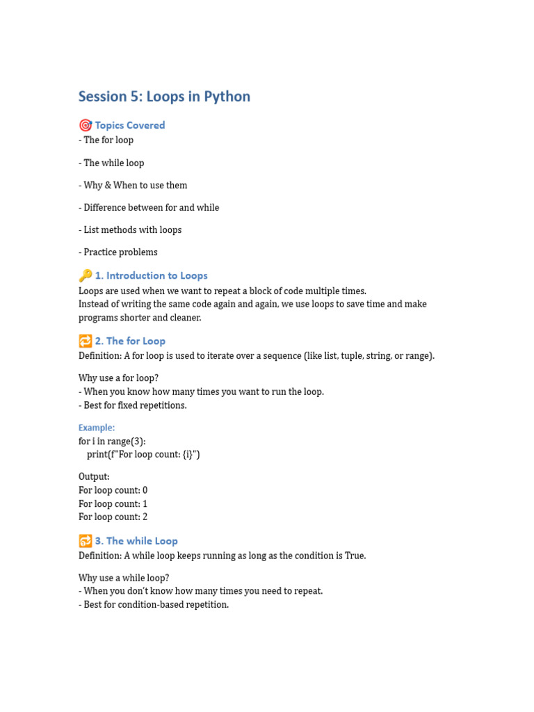 Session 5 Loops and List-Method | PDF | Control Flow | Computing