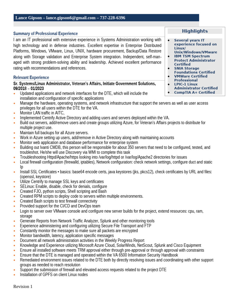 Lance Gipson Formatted Resume | PDF | Computer Networking | Software