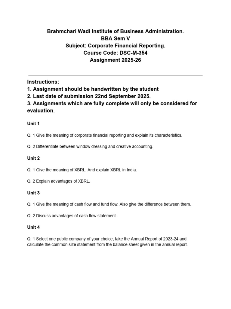 Assignment CFR BBA Sem5 2025 | PDF