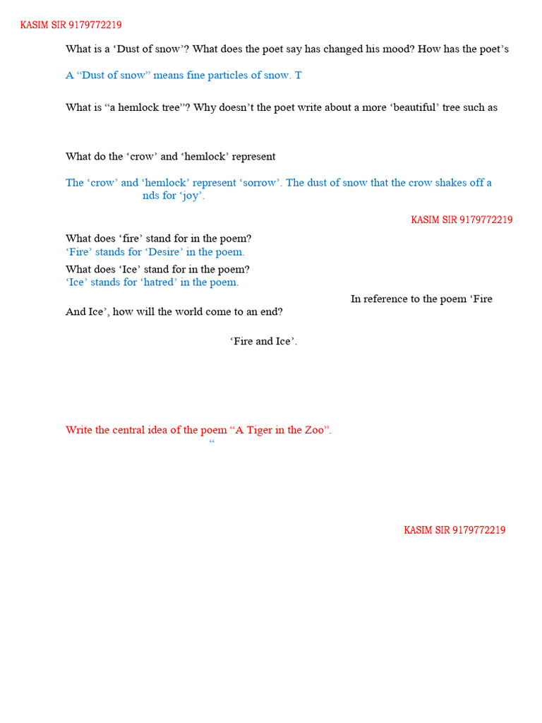 First Flight Poems 1 To 6 | PDF | Tiger | Lion