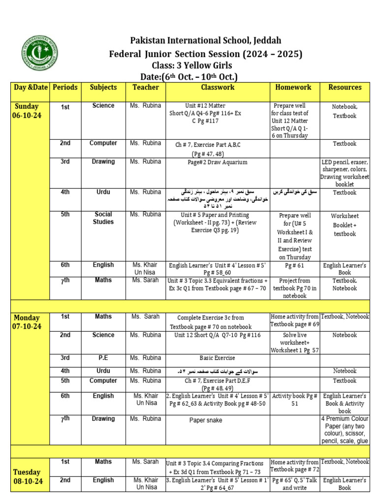 12th Week 3 Yellow Girls Weekly Planner | PDF | Notebook