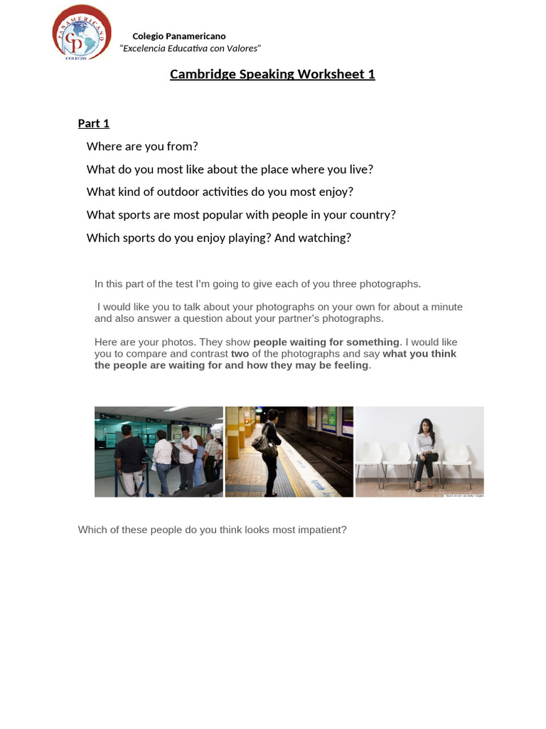 Cambridge Speaking Practice Worksheet | PDF