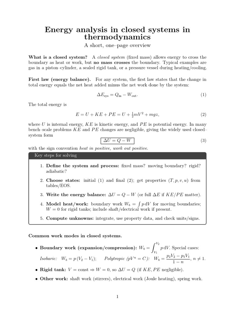 Energy Analysis in Closed Systems | PDF | Heat | Thermodynamics