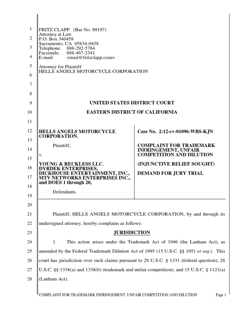 Complaint For Trademark Infringement, Unfair Competition and Dilution ...