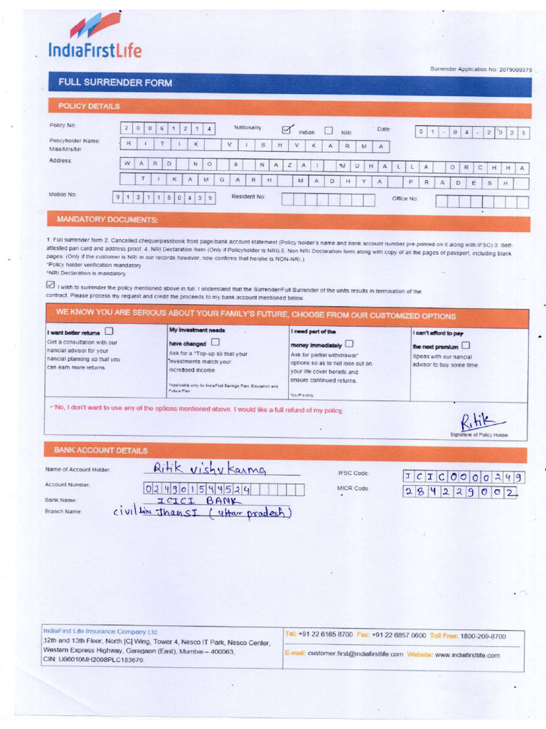 Surrender Form | PDF