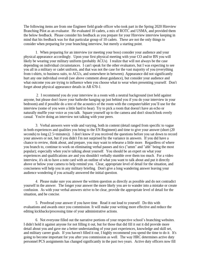 Hireview Interview Tips for Cadets | PDF