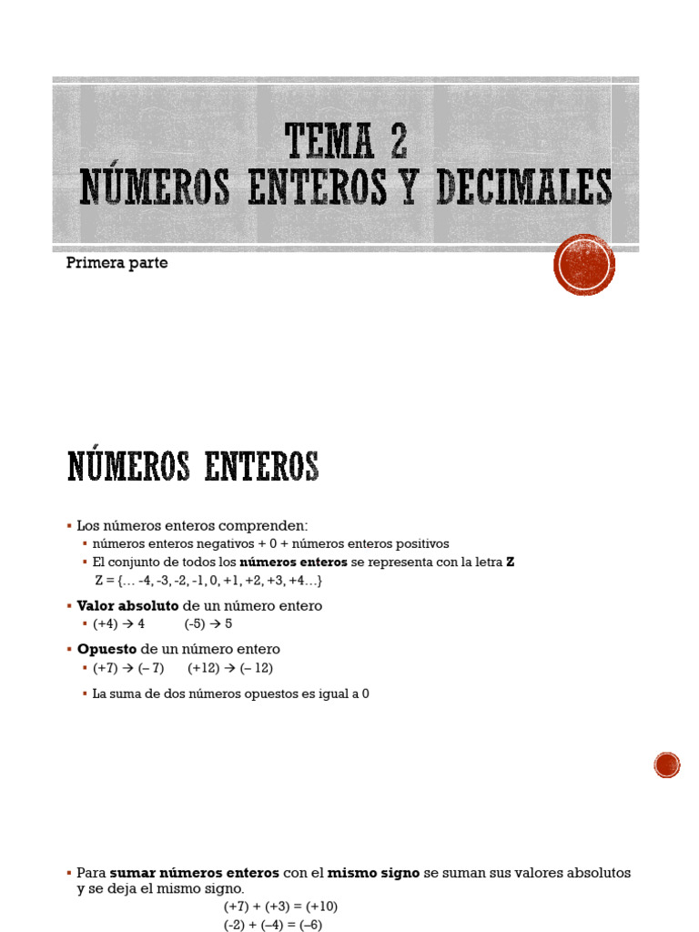 Números Enteros y Decimales: Conceptos Clave | PDF | Entero | Teoría de ...