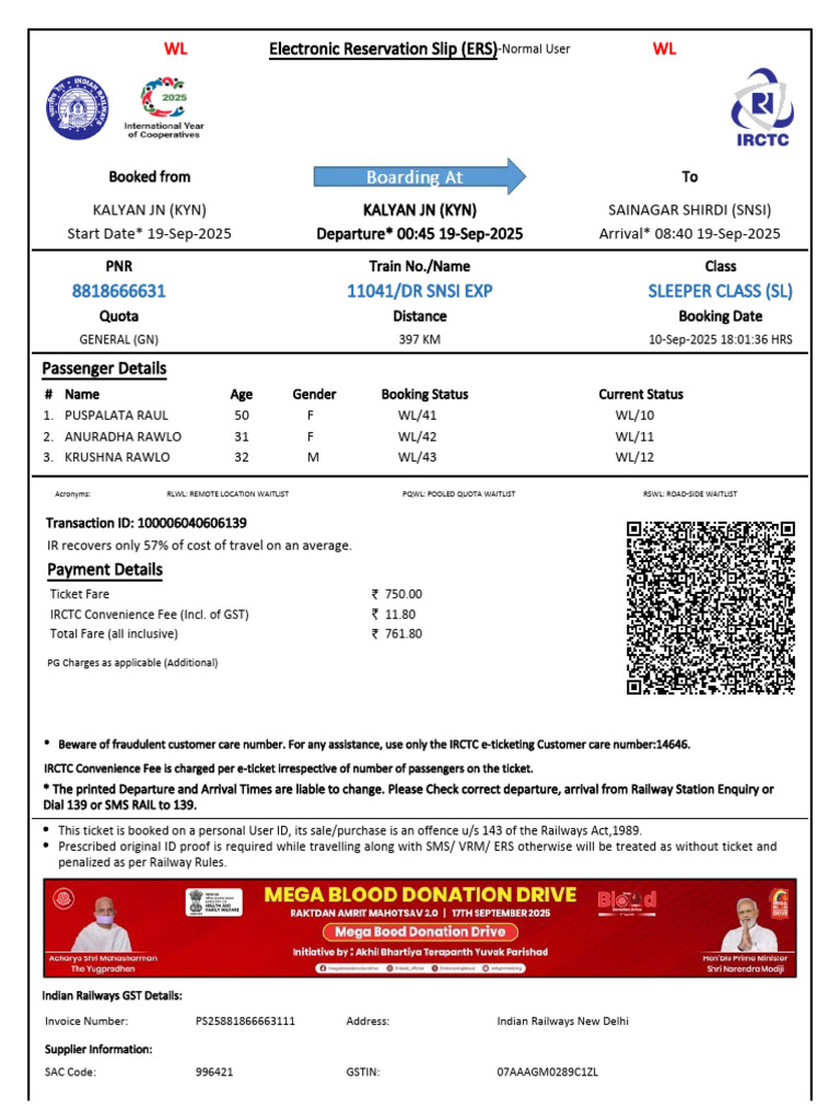 IRCTC Train Booking Confirmation Slip | PDF | Identity Document | Payments