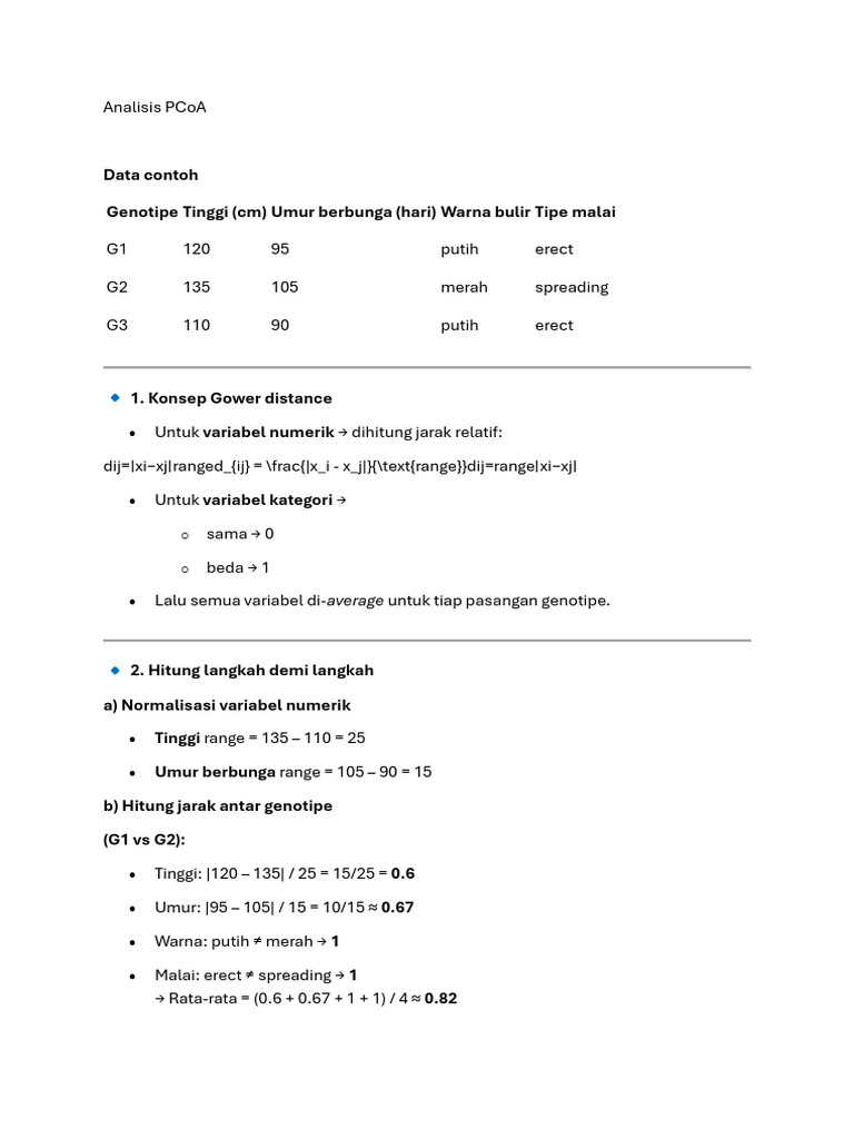 Analisis PCoA dan Jarak Gower Genotipe | PDF
