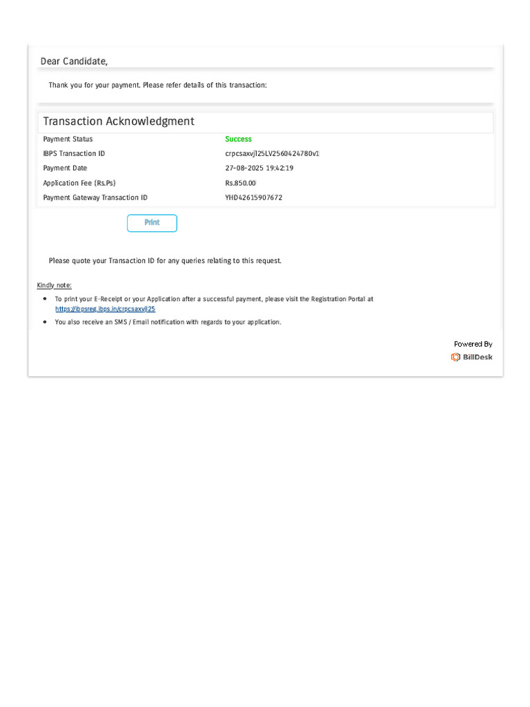 IBPS Payment Transaction Confirmation | PDF