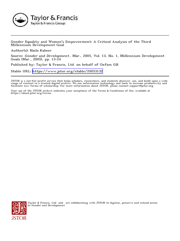 Gender Equality: Analyzing MDG 3 | PDF | Empowerment | Power (Social ...
