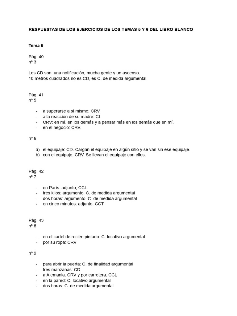 Respuestas Ejercicios Libro Blanco | PDF | Asunto (gramática) | Verbo