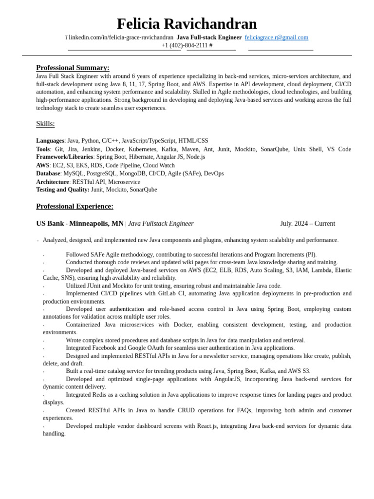 Resume Felicia Grace Rravichandran | PDF | Machine Learning | Systems ...
