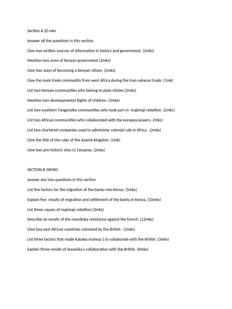 Kenyan History and Government Exam Guide | PDF