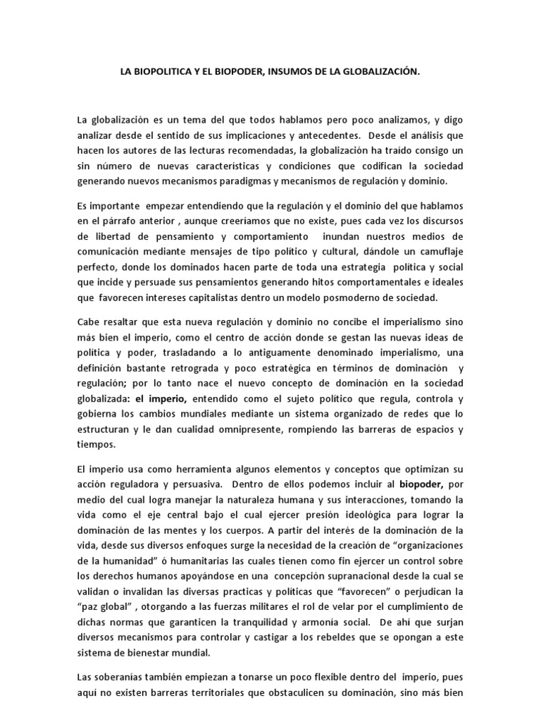La Biopolitica y El Biopoder | PDF | Capitalismo | Sociedad